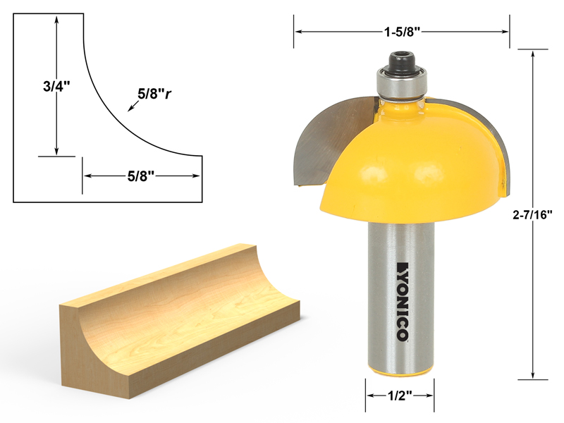 5/8" Radius Cove Edge Forming Router Bit - 1/2" Shank - Yonico 13157 ...