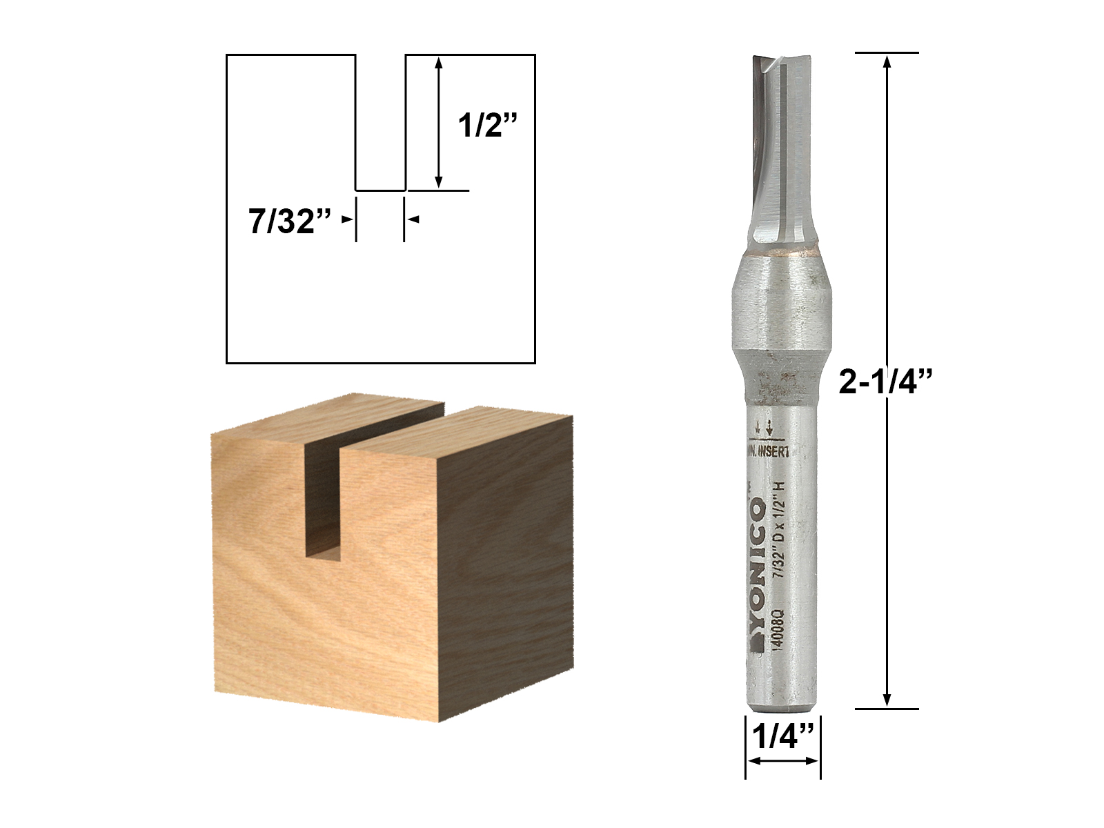 7/32" Diameter Carbide Insert Straight Router Bit - 1/4" Shank - Yonico ...