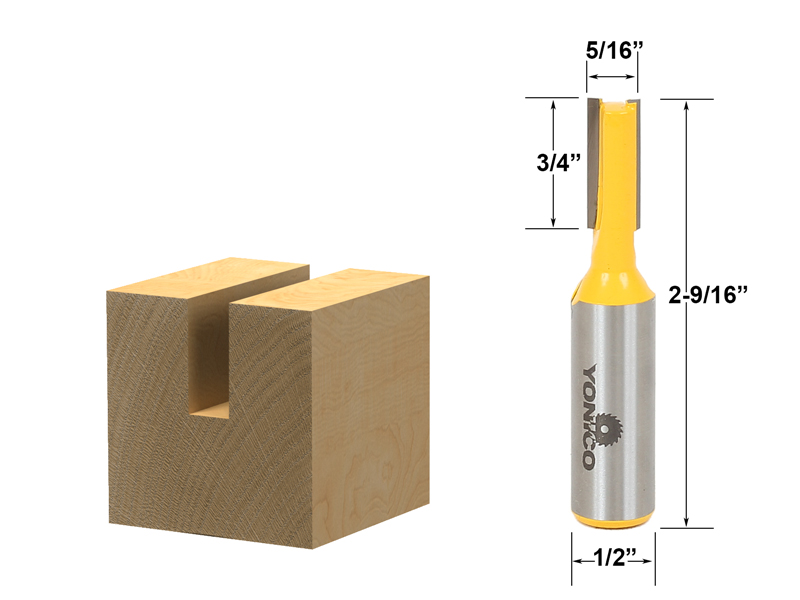 5/16" Diameter X 3/4" Height Straight Router Bit - 1/2" Shank - Yonico ...