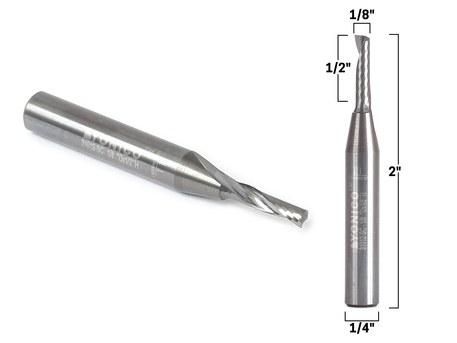 1/8" Diameter O Flute Upcut End Mill CNC Router Bit 1/4" Shank - Yonico ...