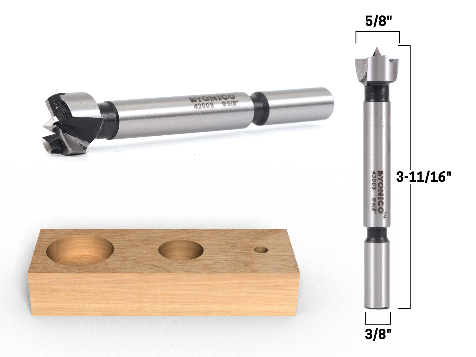 5/8" Diameter Steel Forstner Drill Bit - 3/8" Shank - Yonico 43009S ...
